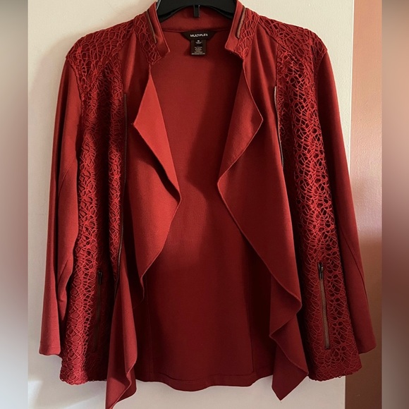 Multiples | Jackets & Coats | Red Lace Moto Blazer | Poshmark
